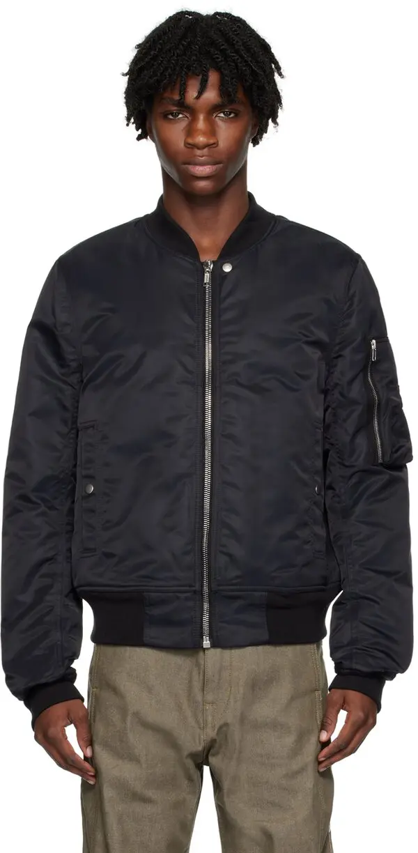 Rick Owens Black Flight Bomber Jacket In 09 Black - 68% Off